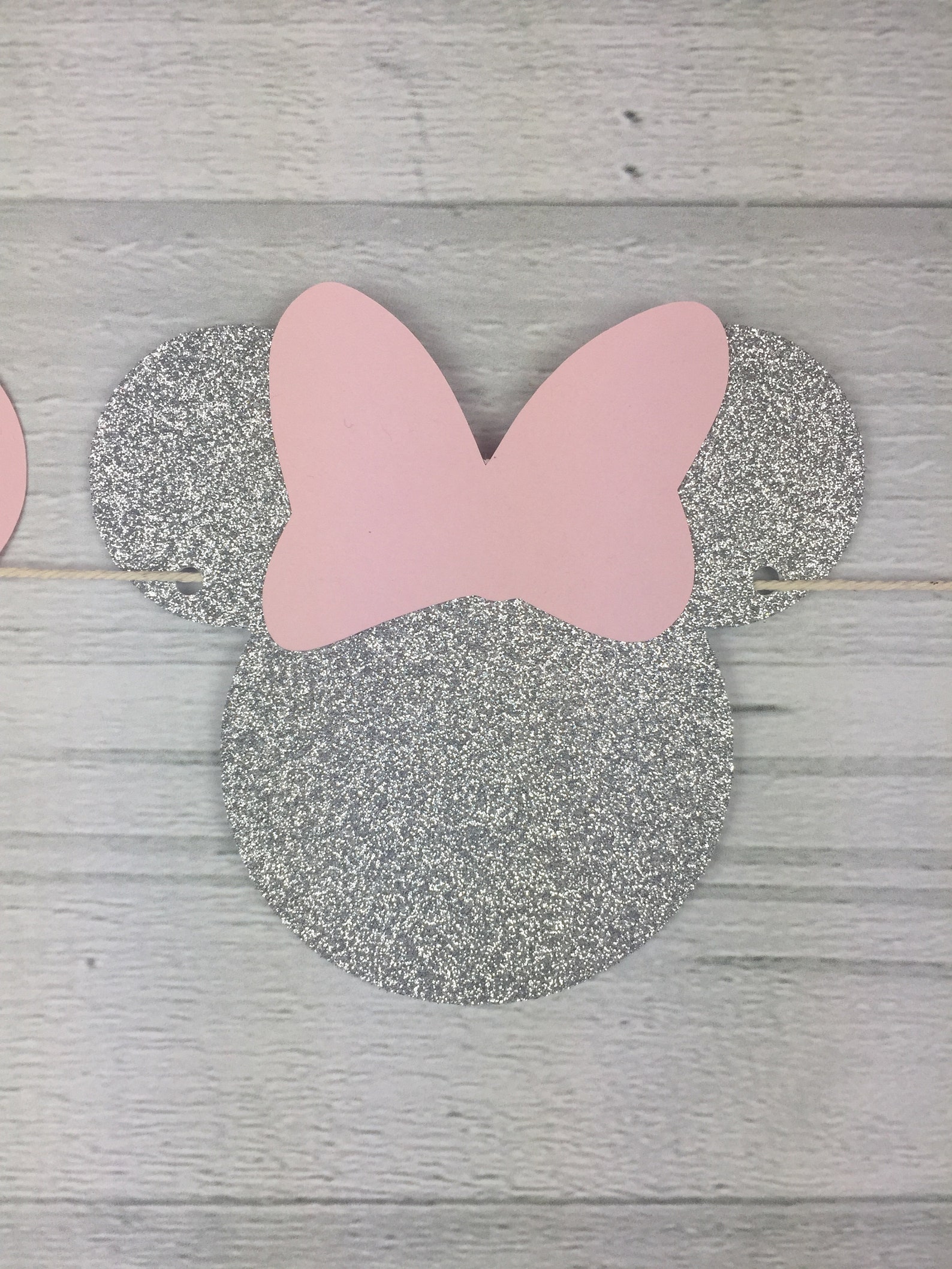 Pink & Silver Glitter Minnie Mouse Garland - Minnie Mouse Birthday - Oh ...