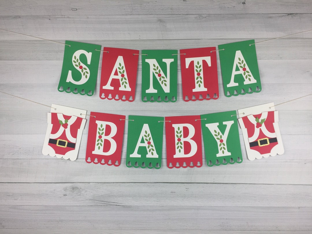 SANTA BABY Banner - Baby Shower Banner - Christmas Baby Shower - Santa ...