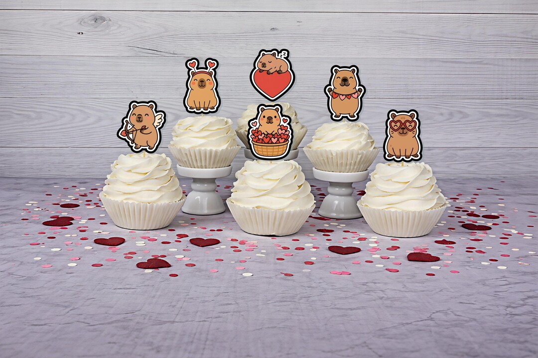 Capybara Valentine Cupcake Toppers • Cute Capybara Food Picks ...