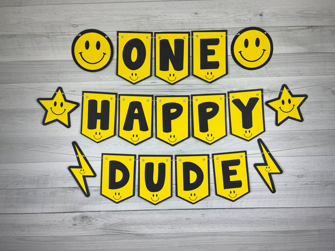 Smiley Face Birthday Banner - One Happy Dude Banner - Happy Dude Party ...