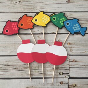 FISHING Cupcake Toppers - Rainbow Fish - Fishing Bobber Toppers - the ...