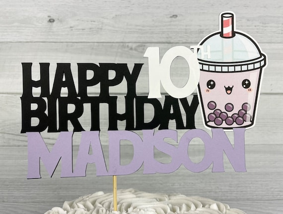 Bubble Tea Birthday Cake Topper with Name & Age - Boba Tea Birthday ...