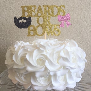 Beards or Bows Cake Topper - Pink/black/gold - Gender Reveal Baby ...