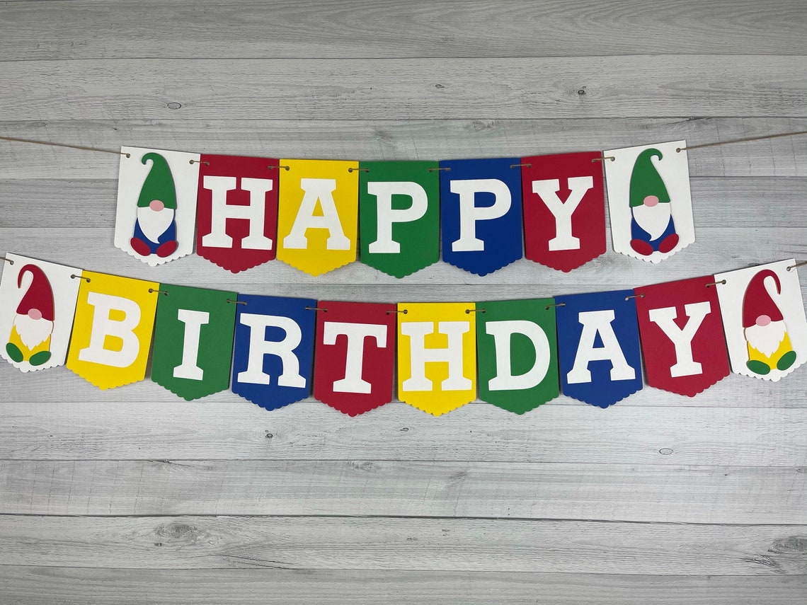 Gnome Birthday Banner - Cute Gnomes - Gnome Birthday Party - Garden ...