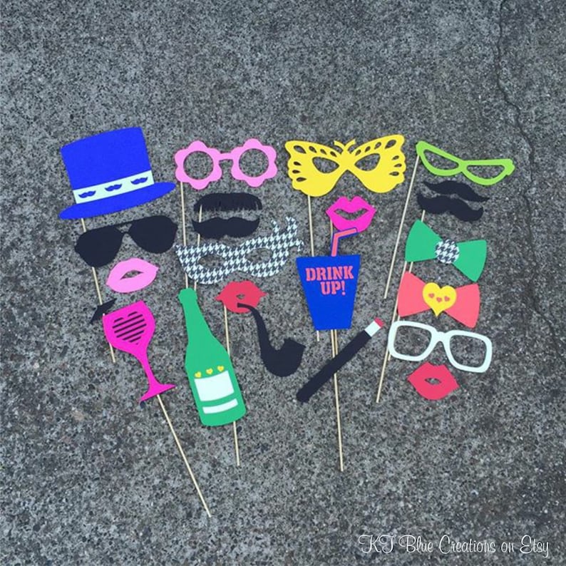 Photo Booth Props - Set of 22 - Colorful Fun Wedding Props, Party Props ...