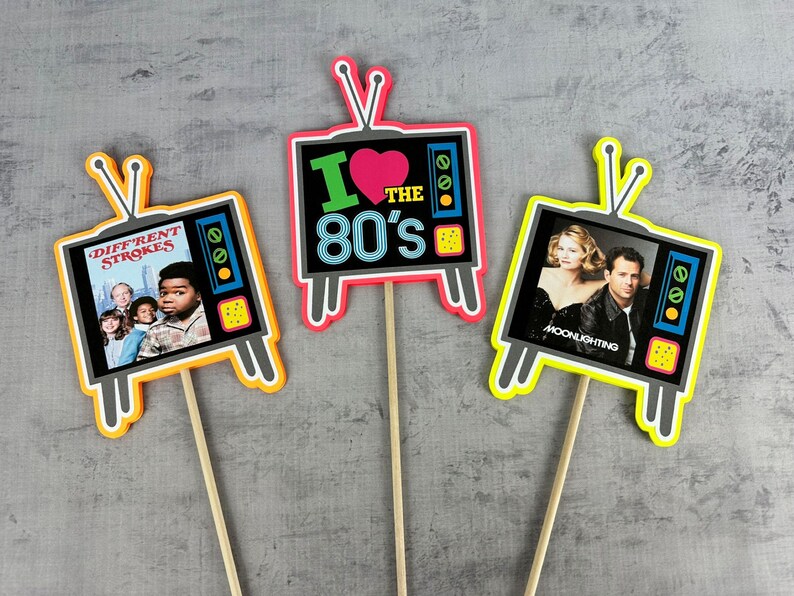80's TV Shows Centerpieces - 1980's Party - Retro 80's Party - TV Shows ...