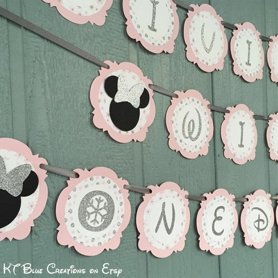 Silver GLITTER & Pale Pink MINNIE Mouse "winter Onederland" Banner ...