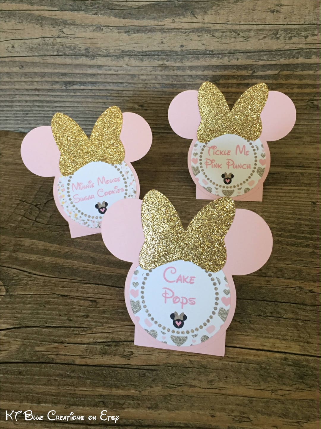 Minnie Mouse Food Labels Light Pink & GOLD GLITTER Custom Printed Tent ...