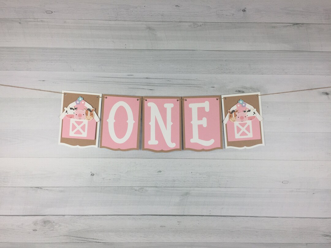 Barn Highchair Banner - Farm Birthday - Farm Animal Banner - Pink Barn ...
