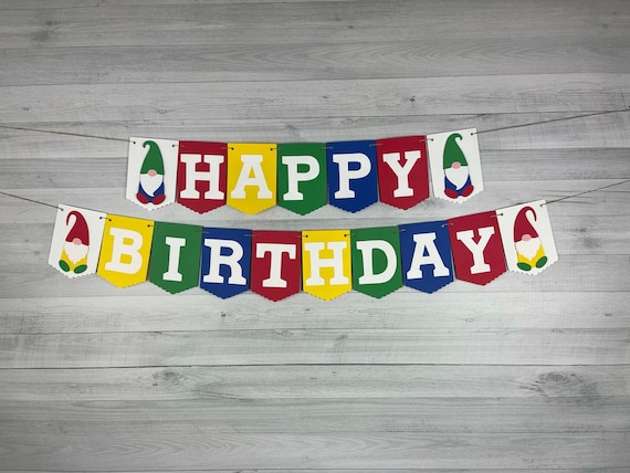 Gnome Birthday Banner - Cute Gnomes - Gnome Birthday Party - Garden ...