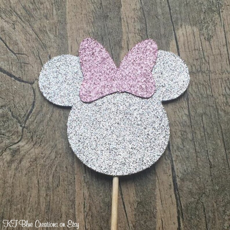 MINNIE MOUSE Glitter Cupcake Toppers Light Pink & Silver - Etsy