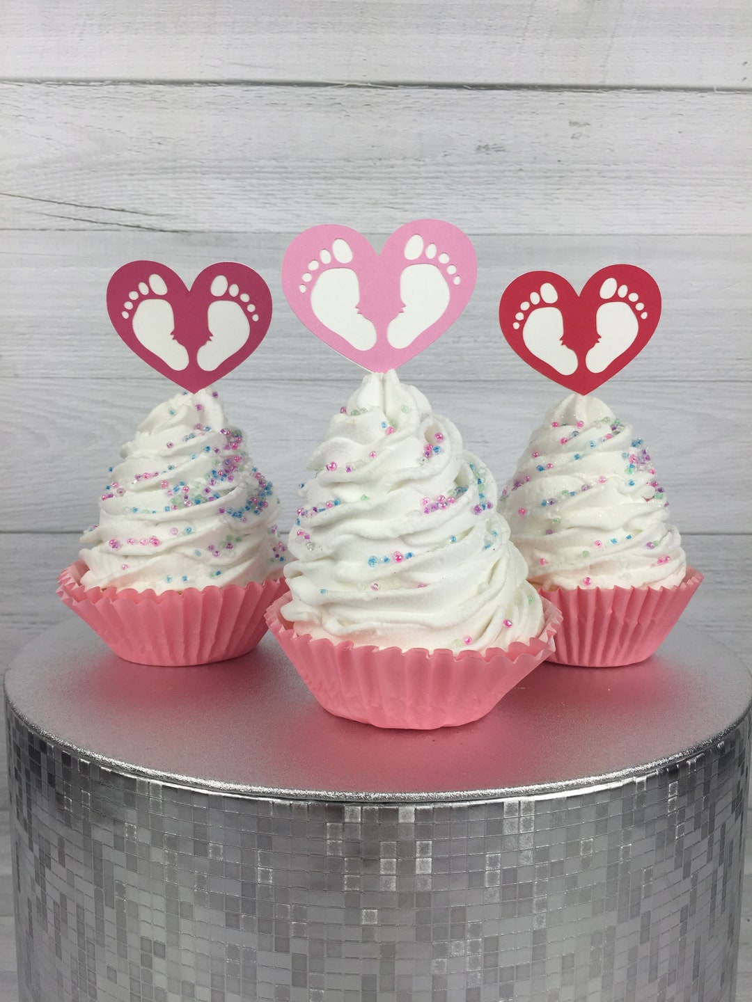 Baby Feet Heart Cupcake Toppers - Baby Shower Cupcake Toppers - Baby ...