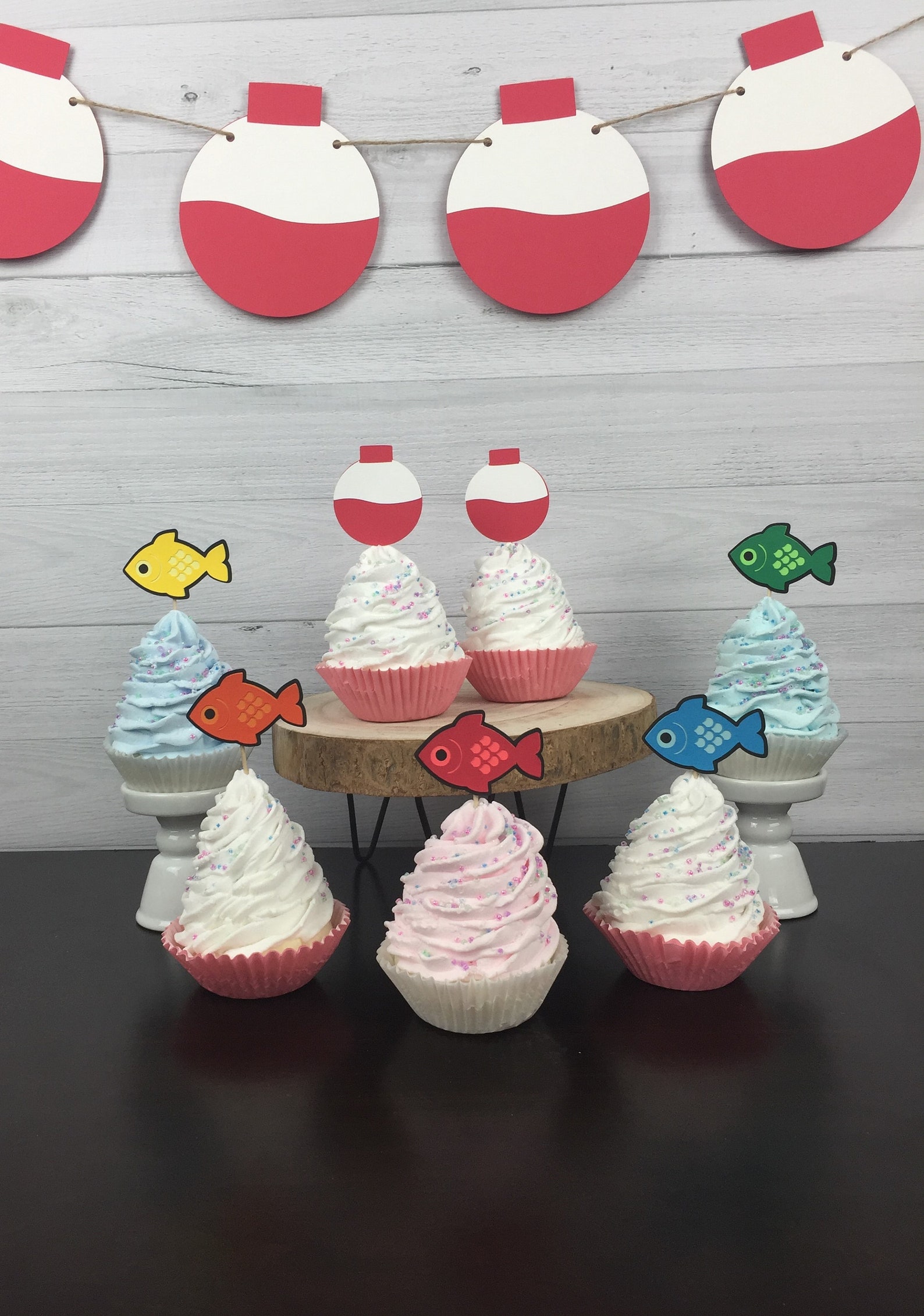 FISHING Cupcake Toppers Rainbow Fish Fishing Bobber | Etsy