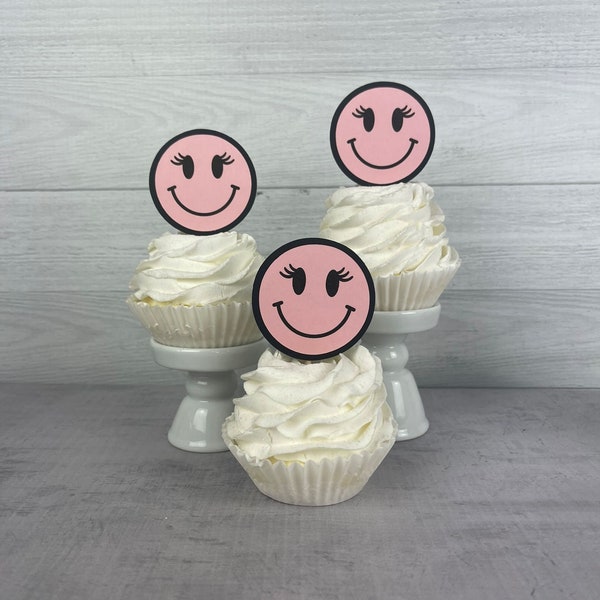Pink Smiley Face Cupcake Toppers - Etsy