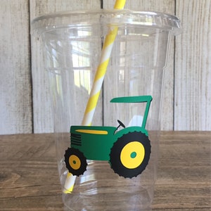 Tractor Party Cups Green/yellow/black Disposable Plastic Cups W/lids ...