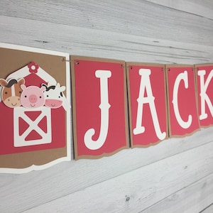 Barn NAME Banner - Farm Birthday - Farm Animal Banner - Red Barn Banner ...