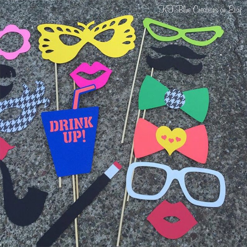 Photo Booth Props Set of 22 Colorful Fun Wedding Props - Etsy