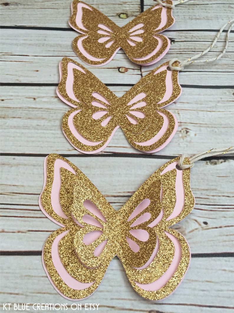 Butterfly Favor Tags - Pink & Gold Glitter Butterfly Gift Tags - Party ...