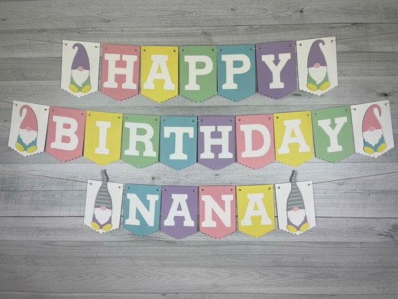 Pastel Gnome Birthday Banner - Cute Gnomes - Gnome Birthday Party ...