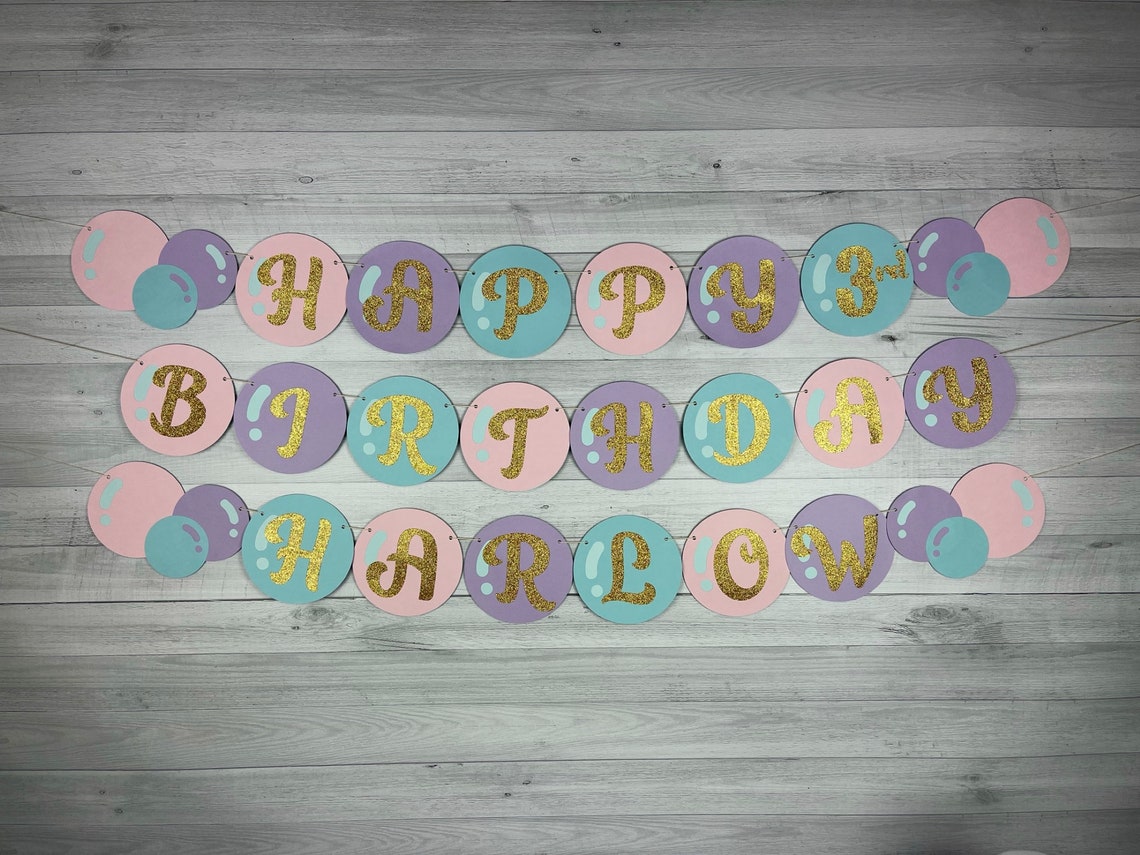 Bubbles Birthday Banner Bubble Birthday Pastel Bubble | Etsy