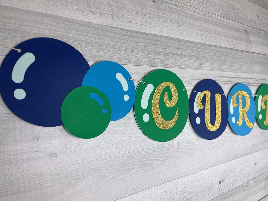 Bubbles NAME Banner Bubble Birthday Banner Boy Bubble Party Blue Green ...