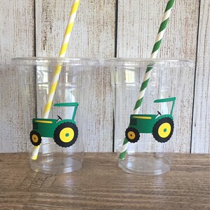 Tractor Party Cups Green/yellow/black Disposable Plastic Cups W/lids ...