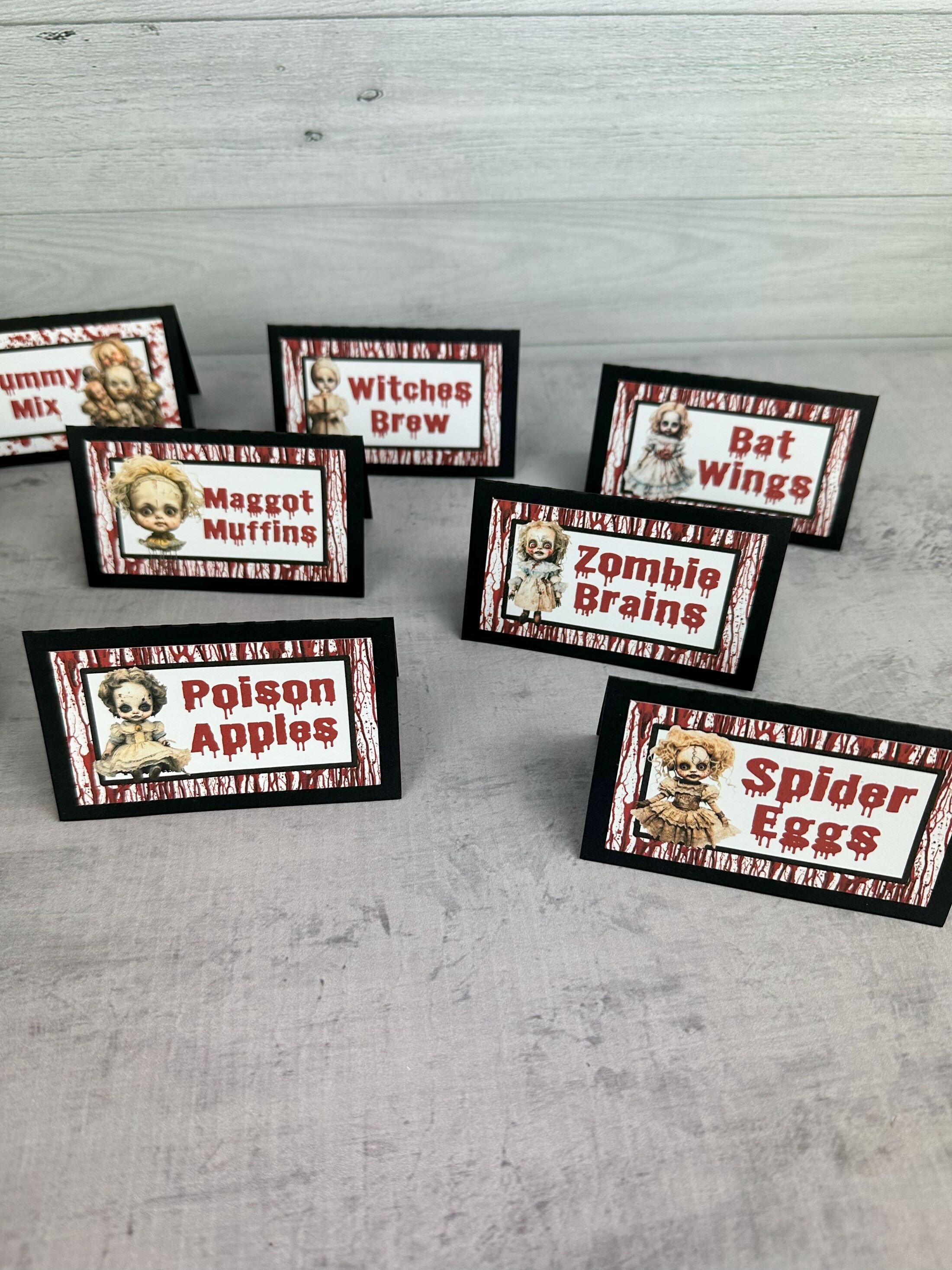 Creepy Dolls Food Tent Cards - Halloween Horror Buffet Labels - Gothic ...