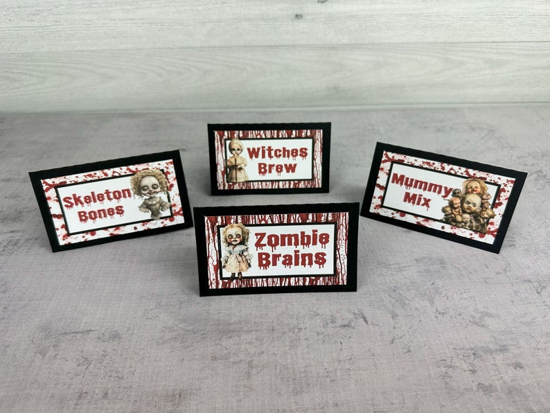 Creepy Dolls Food Tent Cards - Halloween Horror Buffet Labels - Gothic ...