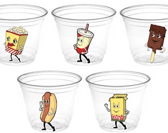 Personalized Movie Themed Party Cups With Striped Straws and Lids ...