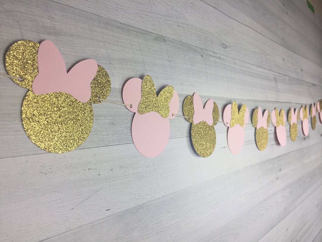 Pink & Gold Glitter Minnie Mouse Garland - Minnie Mouse Birthday - Oh ...