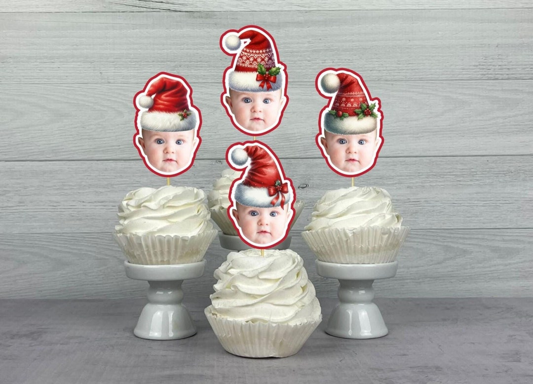 Santa Hat Custom Face Cupcake Toppers- Christmas Birthday -fun Birthday ...