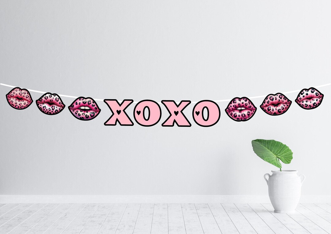 Valentine Lips Banner XOXO Lips Banner Fun Valentine's Day Banner ...