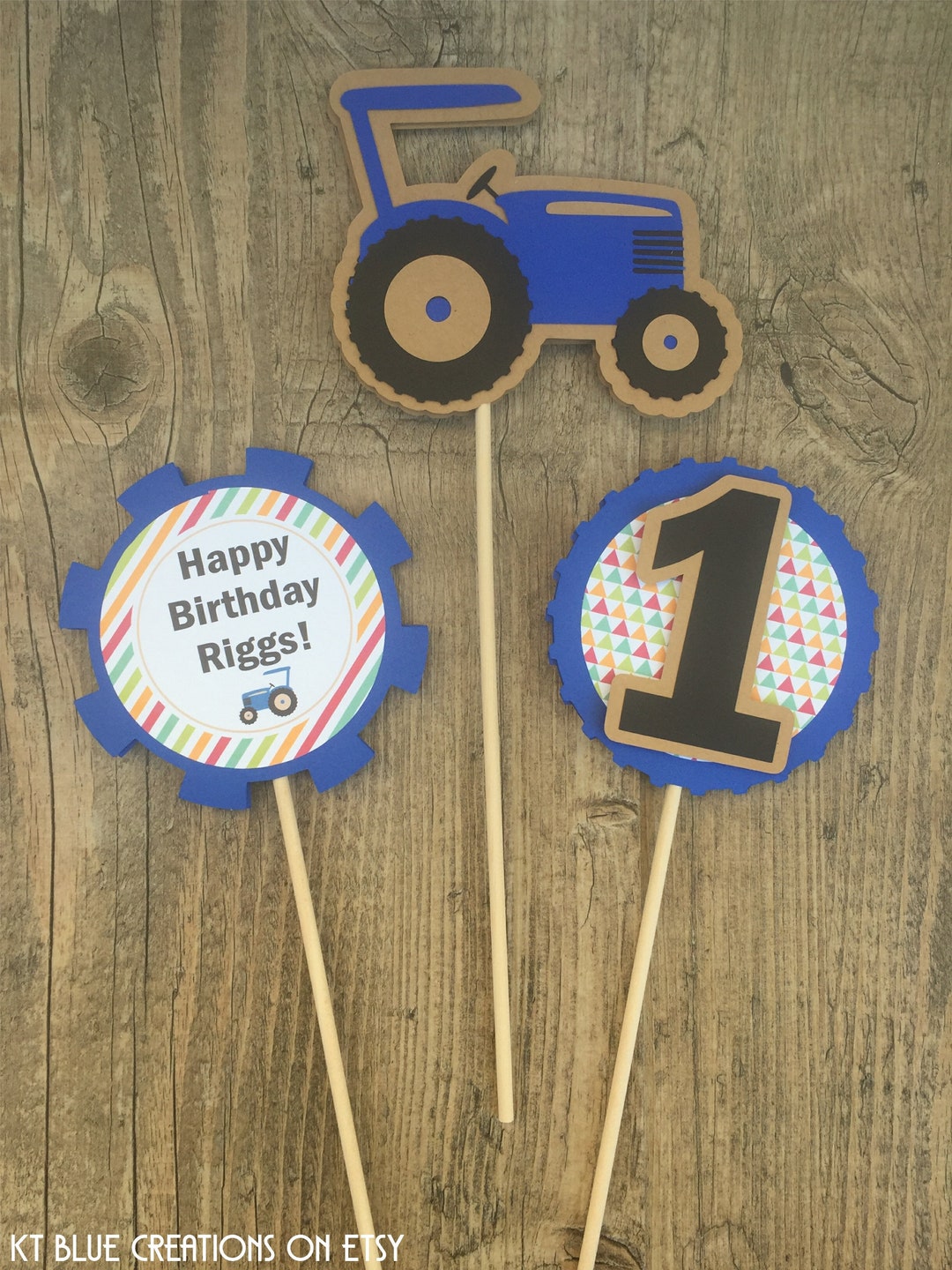 BLUE Tractor Centerpieces - Set of 3 - DOUBLE-SIDED - Tractor Birthday ...