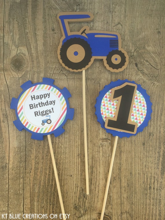 BLUE Tractor Centerpieces - Set of 3 - DOUBLE-SIDED - Tractor Birthday ...