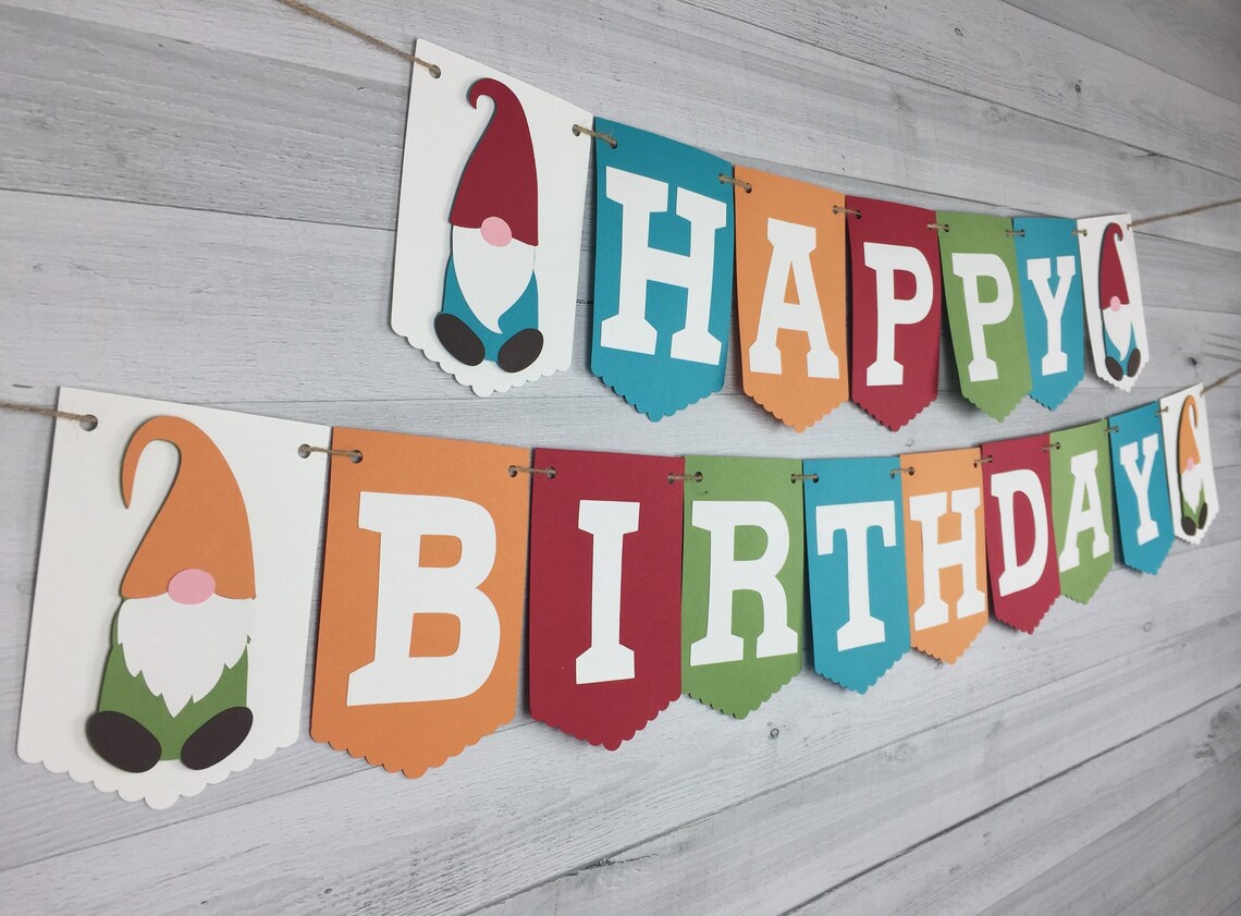 Gnome Birthday Banner Cute Gnomes Gnome Birthday Party | Etsy