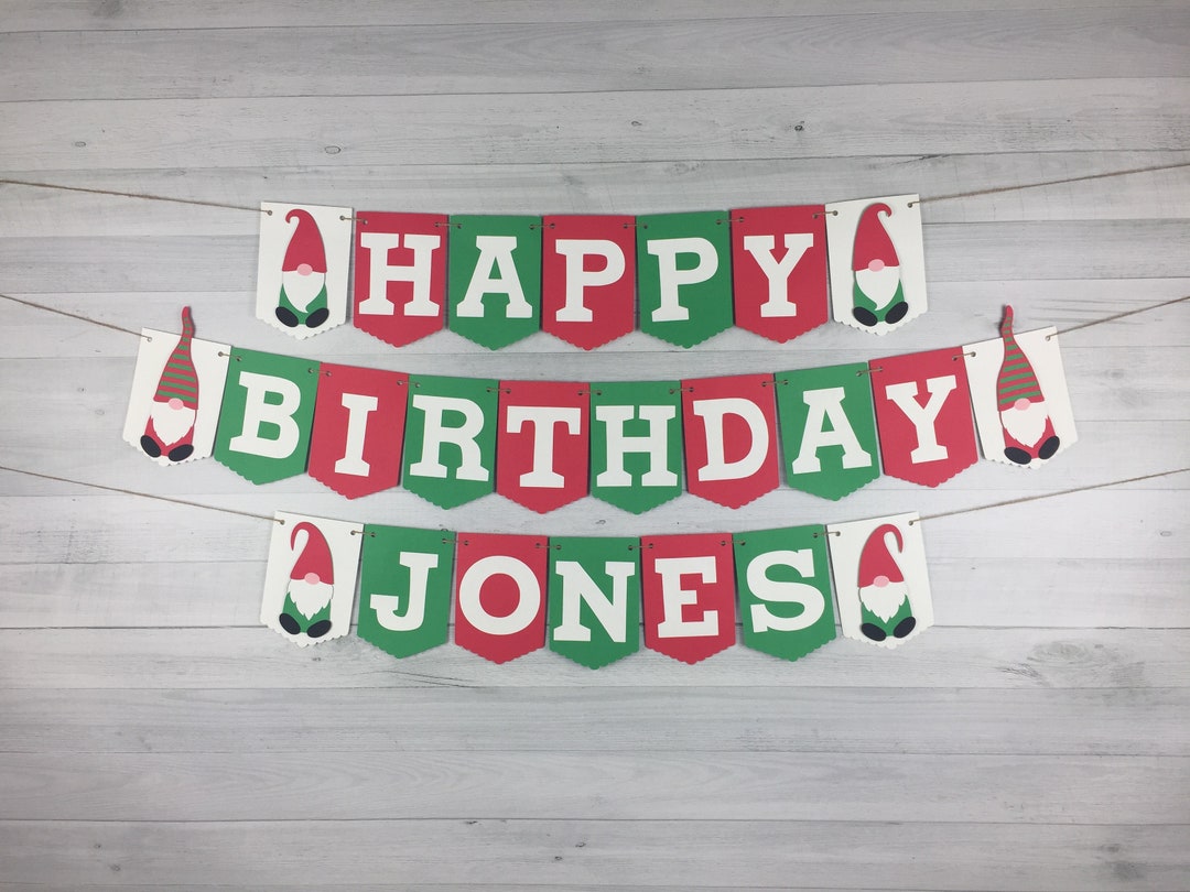 Christmas Gnome Birthday Banner - Cute Merry Gnomes -gnome Birthday ...