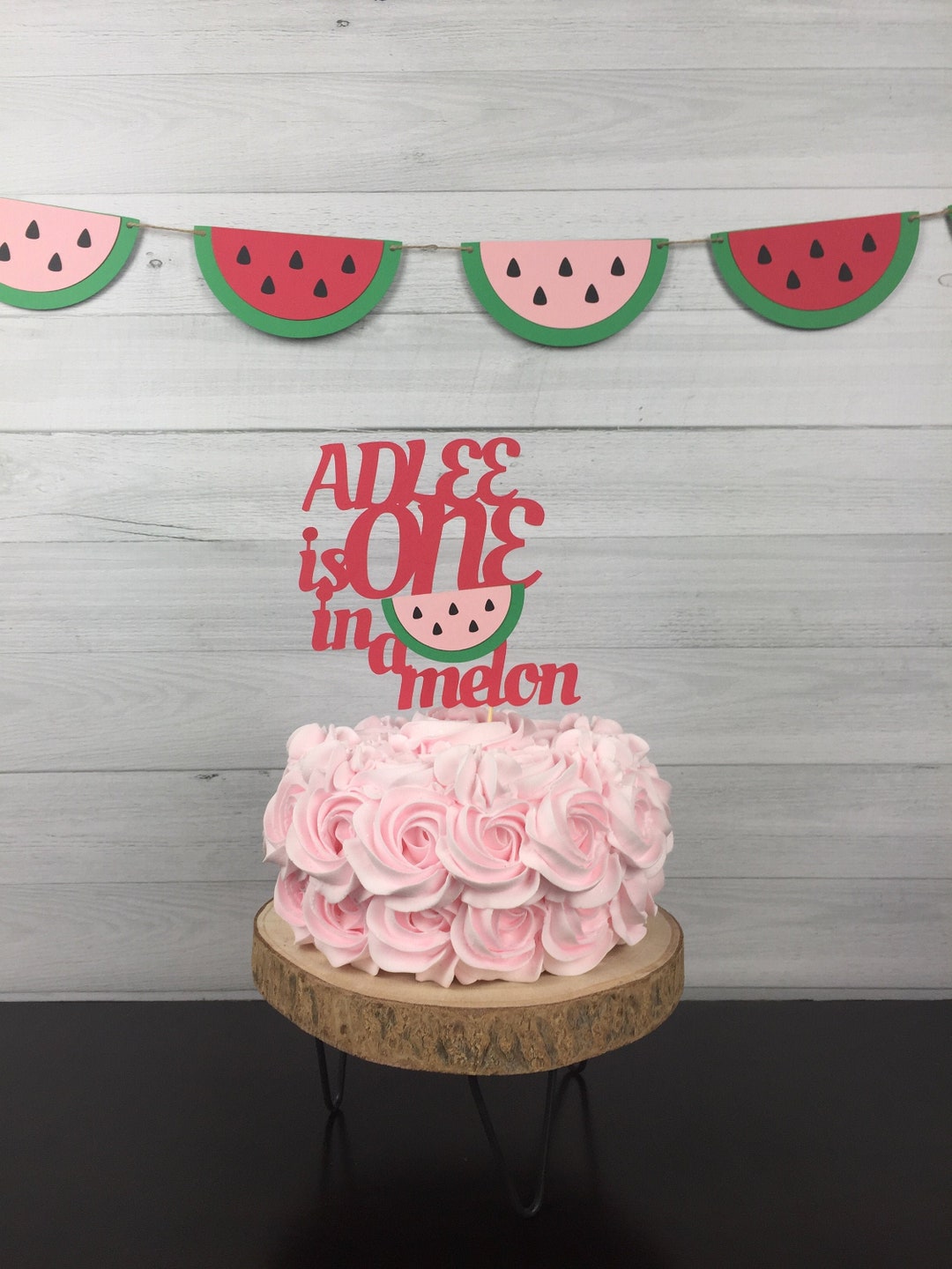 RED One in a Melon Cake Topper - Personalized Topper - Watermelon ...