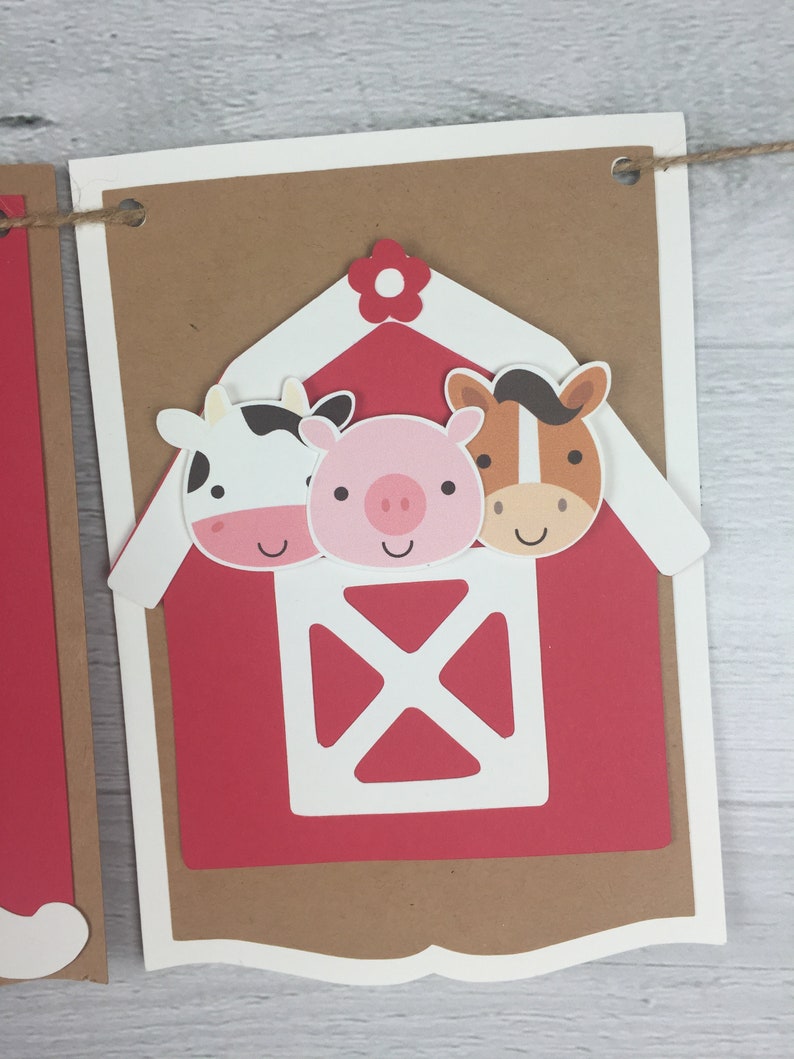 Barn NAME Banner Farm Birthday Farm Animal Banner Red | Etsy
