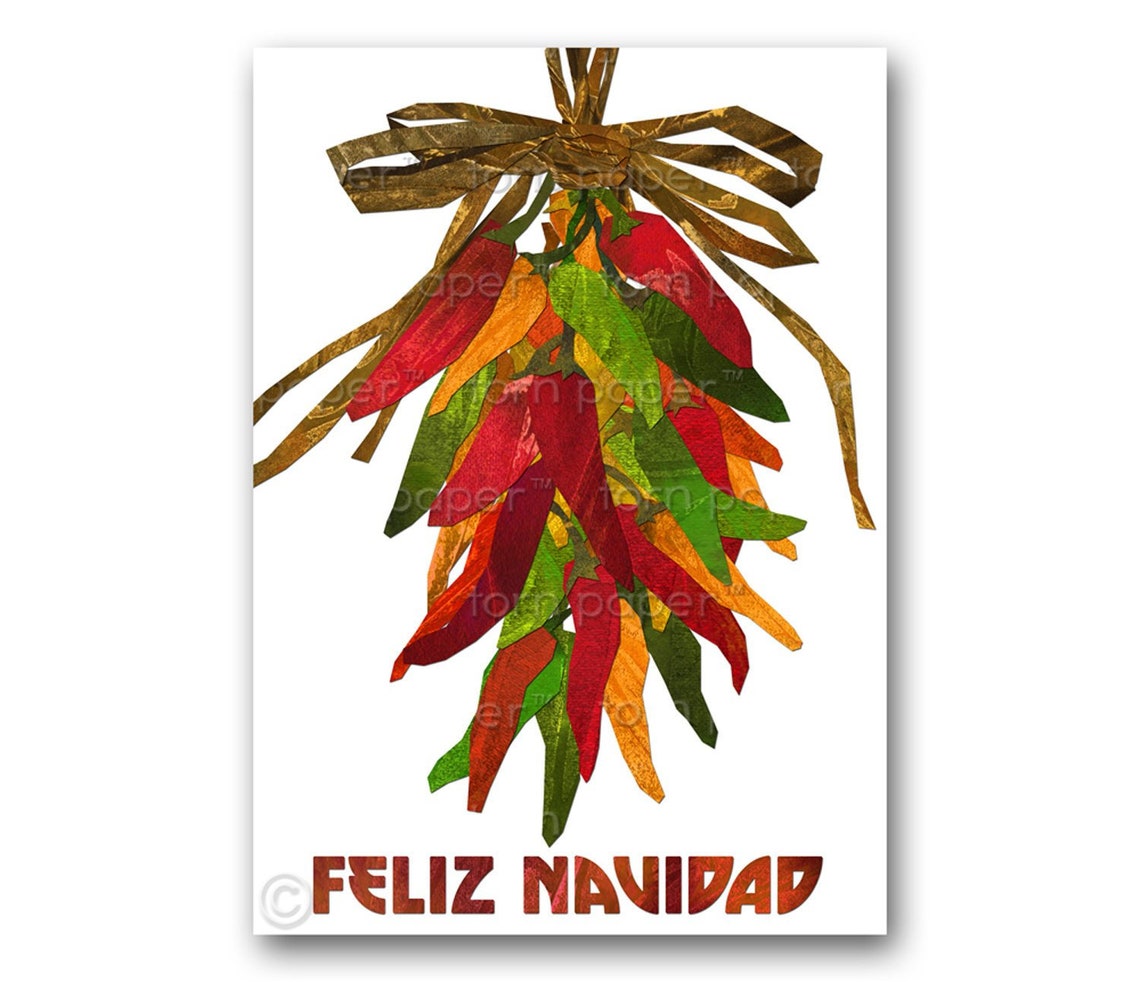 Southwest Christmas Card - Chili Pepper Wreath - FELIZ NAVIDAD - A ...
