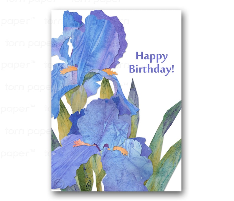 HAPPY BIRTHDAY Card - Irises - Springtime Flowers - Also Available as a ...