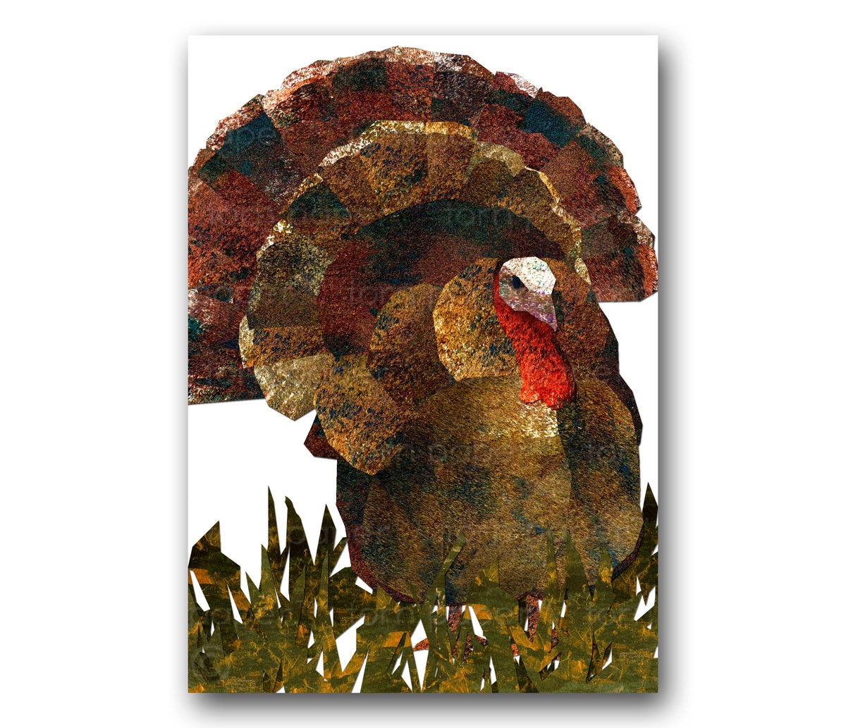 THANKSGIVING CARD Turkey Collage Paper design by Linda | Etsy
