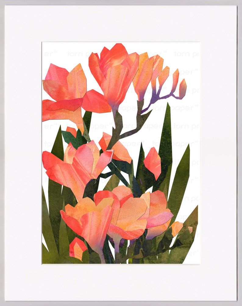 FREESIA Greeting Card or Print With a Custom Cut Mat Springtime Garden ...