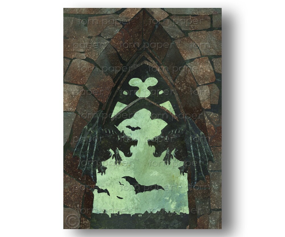 GOTHIC WINDOW - Dracula Vampire Bats - Halloween Card or Invitation ...