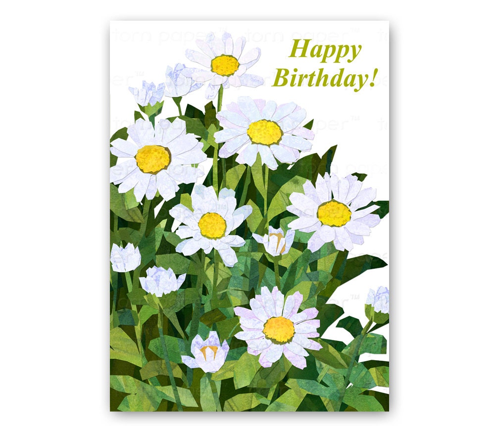 HAPPY BIRTHDAY CARD - A Bouquet of Daisies - Also Available as a Print ...