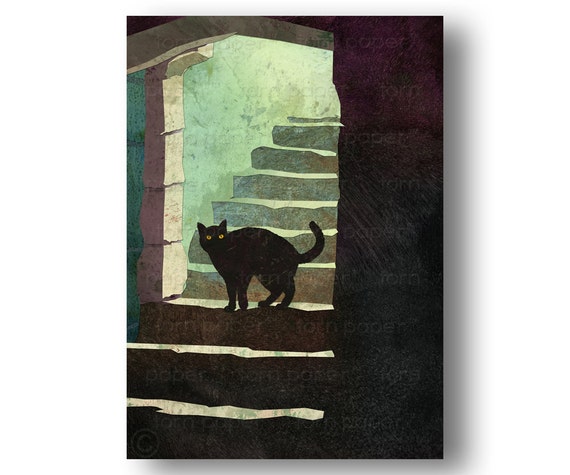 BLACK CAT Scary Halloween Card Haunted Halloween Party | Etsy