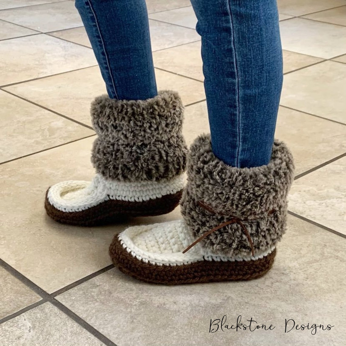 Crochet Slippers Pattern for Snowshoe Slippers ADULT Sizes, Crochet ...