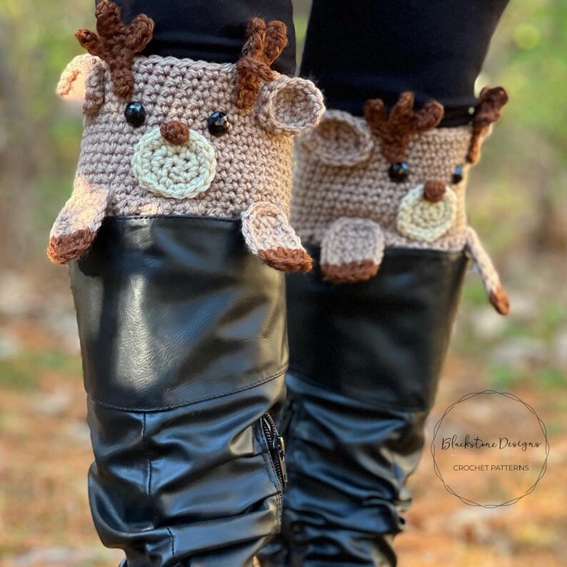 Crochet Boot Cuffs Pattern, Peeping Reindeer Boot Cuff, Crochet Boot ...