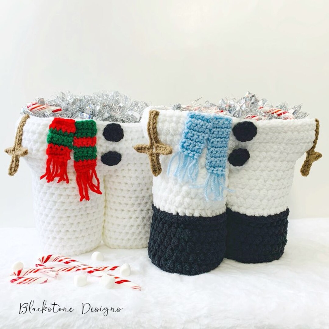 Crochet Basket Pattern, Snowman Legs Gift Basket, Snowman Crochet ...