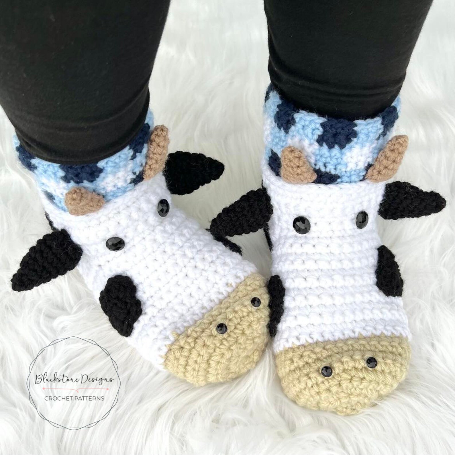 Crochet Slippers Pattern for Cow Slippers ADULT Size, Crochet Cow ...