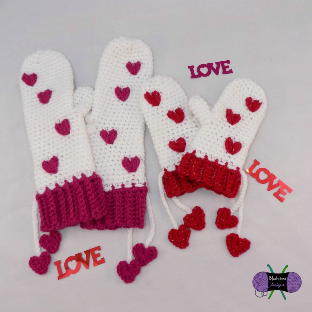 Crochet Mittens Pattern, Puffy Heart Mittens, Hearts, Love, Cute, Warm ...